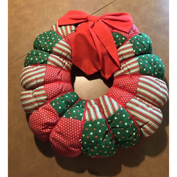 Accents | Vintage Christmas Wreath Fabric Panel Finished Kitsch Red ...